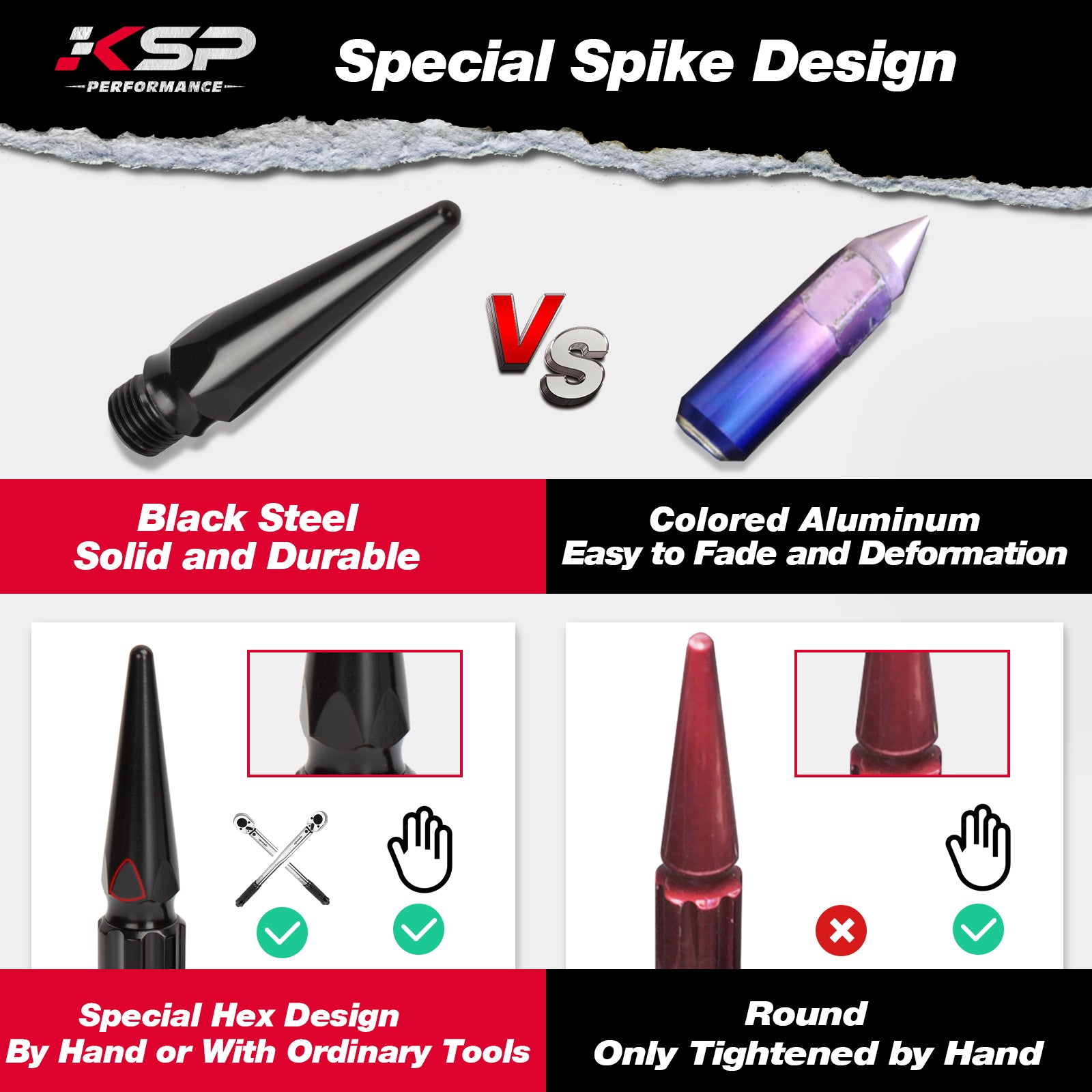 Extended Spiked Lug Nuts M14x1.5 24pcs 2-piece Cone Seat For Chevy For | KSP performance