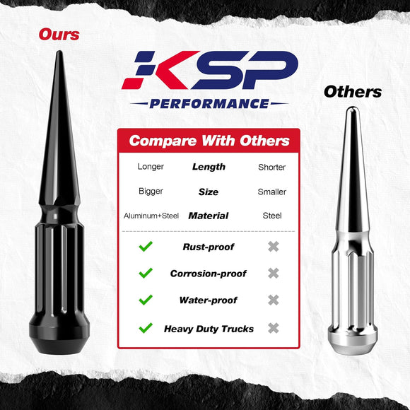 Extended Spiked Lug Nuts M14x1.5 24pcs 2-piece 4.7" Extra Long Cone Se | KSP performance